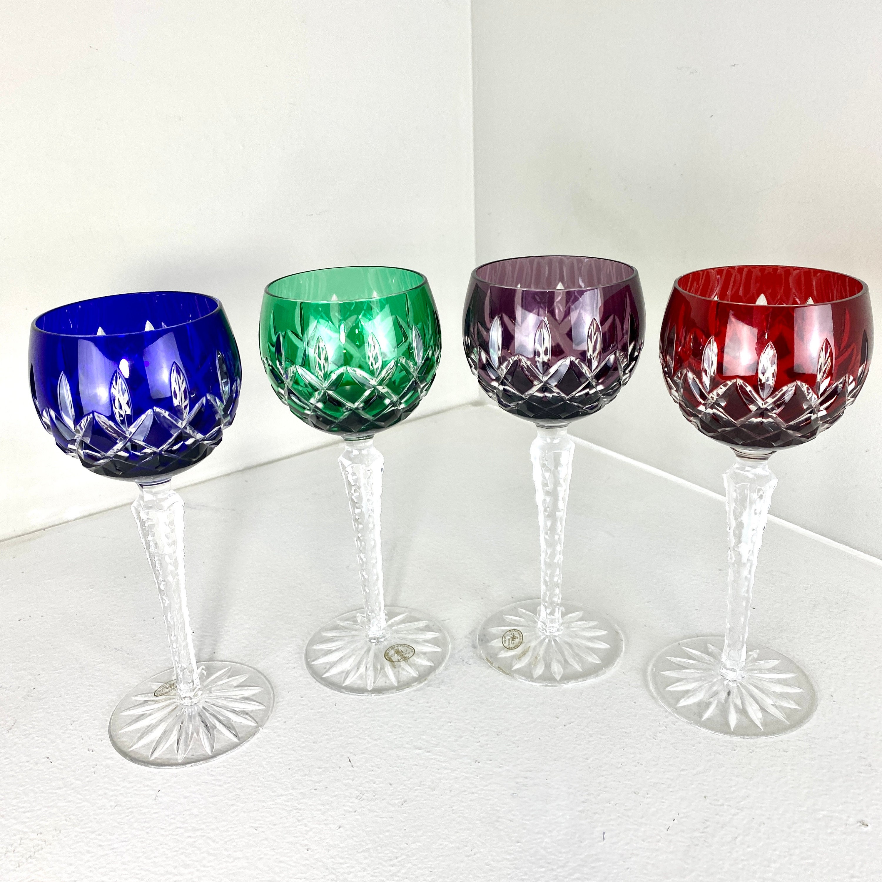 AJKA Cut to Clear Crystal Wine Glasses Large Colorful Wine | Etsy