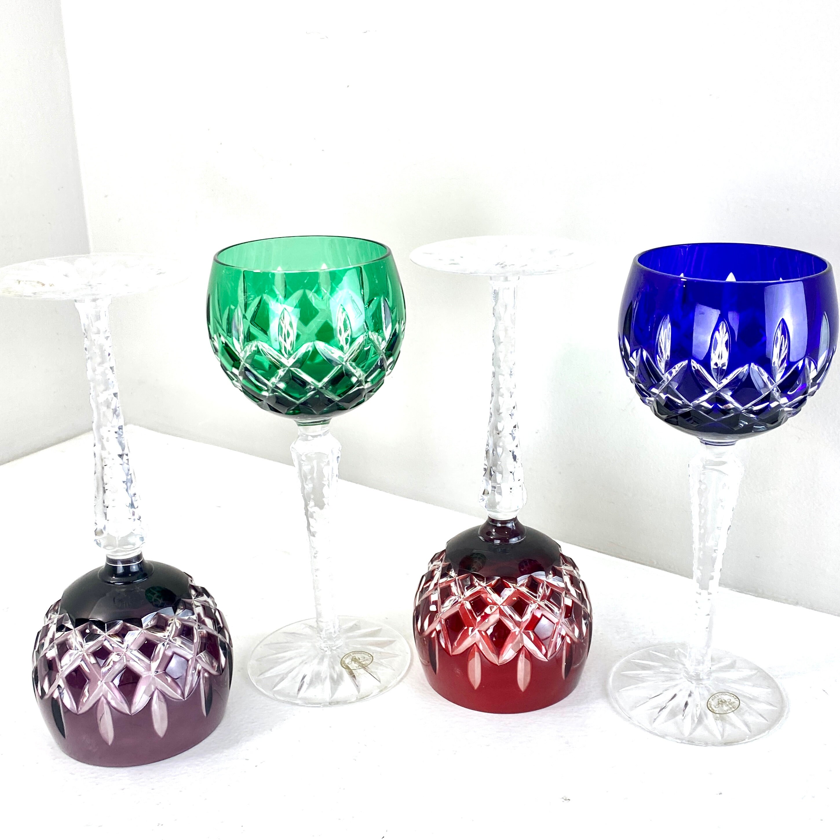 AJKA Cut to Clear Crystal Wine Glasses Large Colorful Wine | Etsy