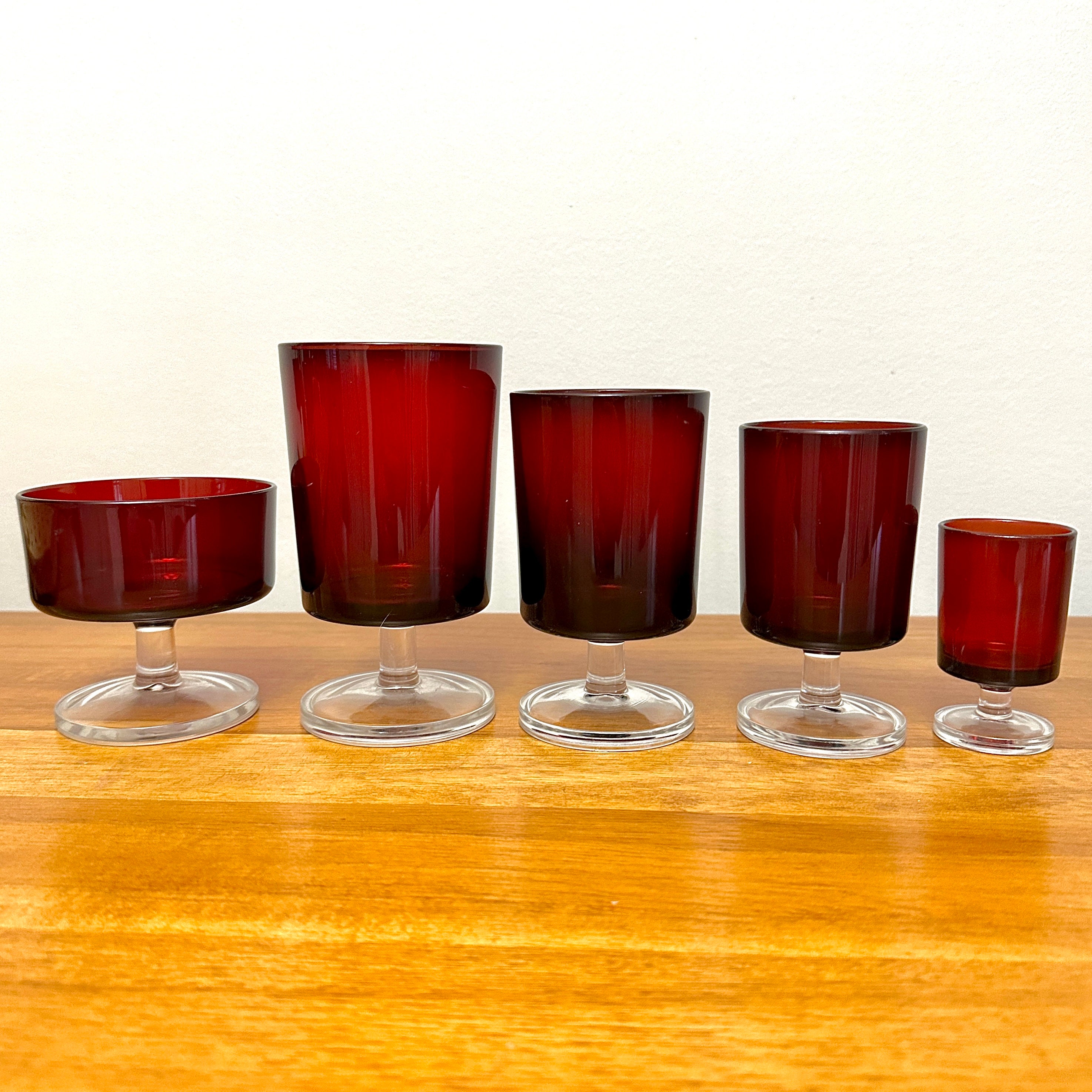1970s Luminarc Cavalier Ruby Red Glass Sets Arcoroc Footed - Etsy