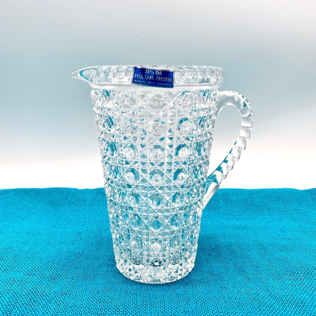 STUNNING Vintage Crystal Pitcher | Large Button Glass Brilliant Cut ...