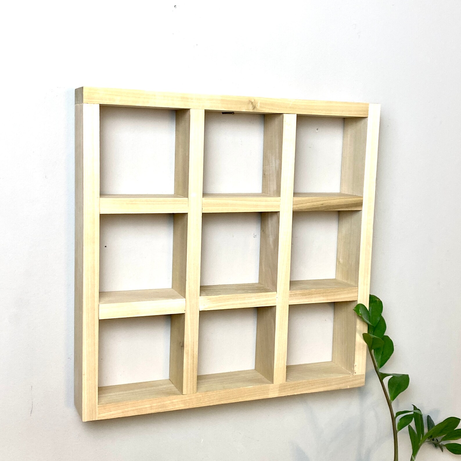 Large Floating Square Shelf | 9 Cube Square Wall Shelf | Light Wood ...