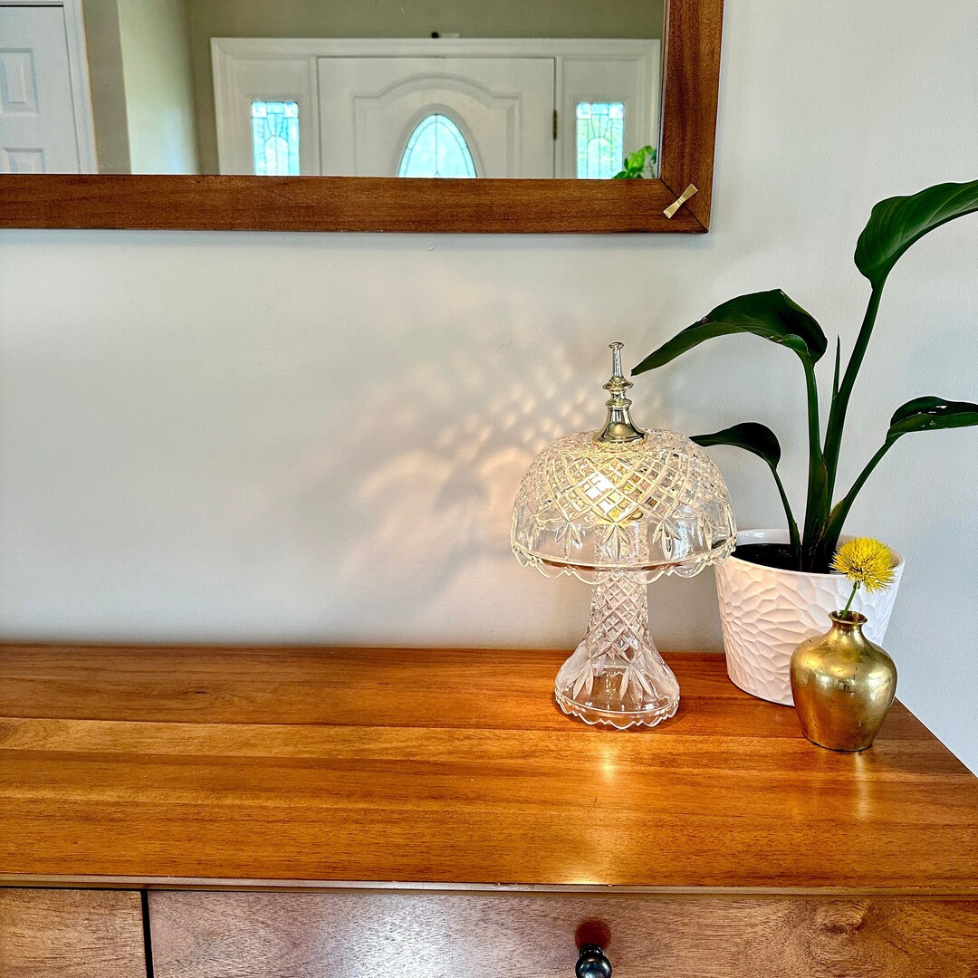 Stunning Crystal Glass Shade Table Lamp | 14" Vintage Boudoir Lamp ...