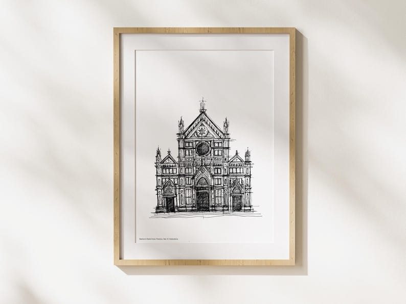 Basilica Di Santa Croce, Florence, Italy, Reproduction of Hand-drawn ...