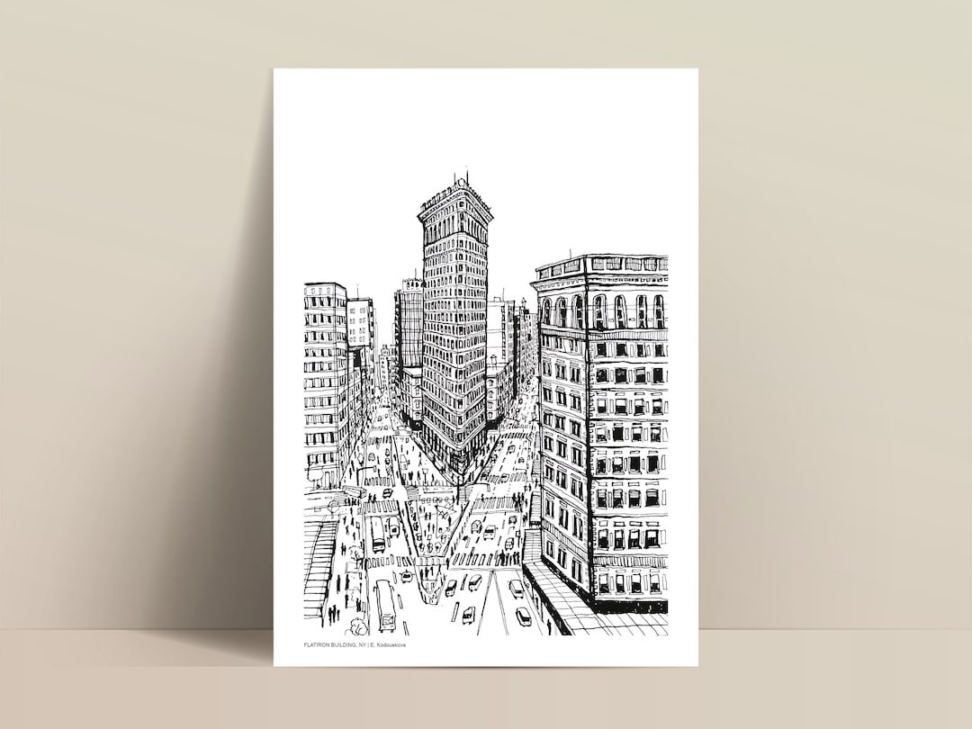 Flatiron Building Sketch, New York City, Reproduction of Hand-drawn Art ...