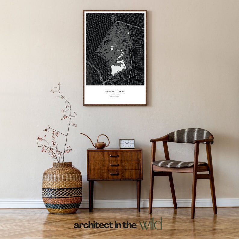 Prospect Park Map, Brooklyn Map Print, Printable Wall Art, Black and ...