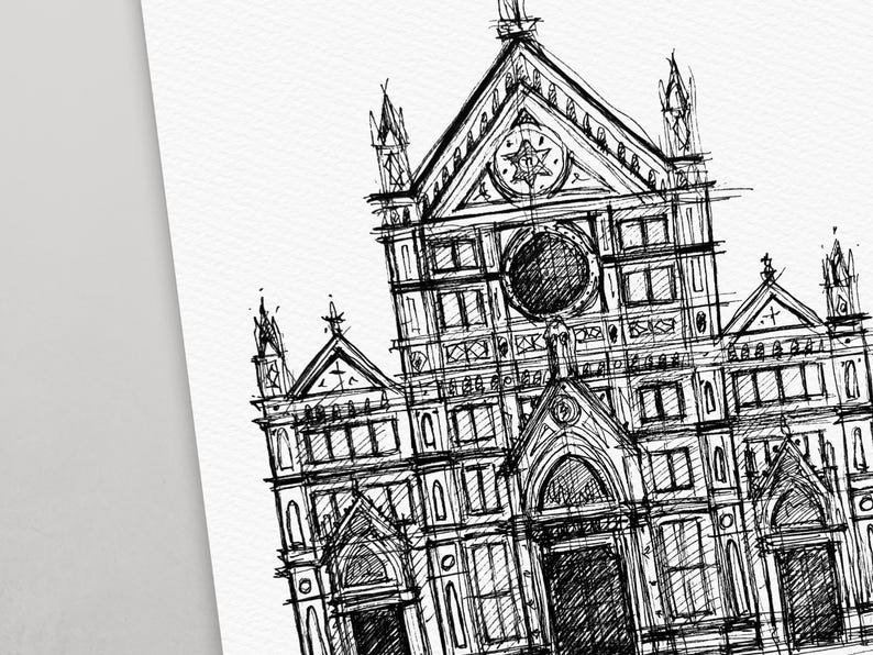 Basilica Di Santa Croce, Florence, Italy, Reproduction of Hand-drawn ...