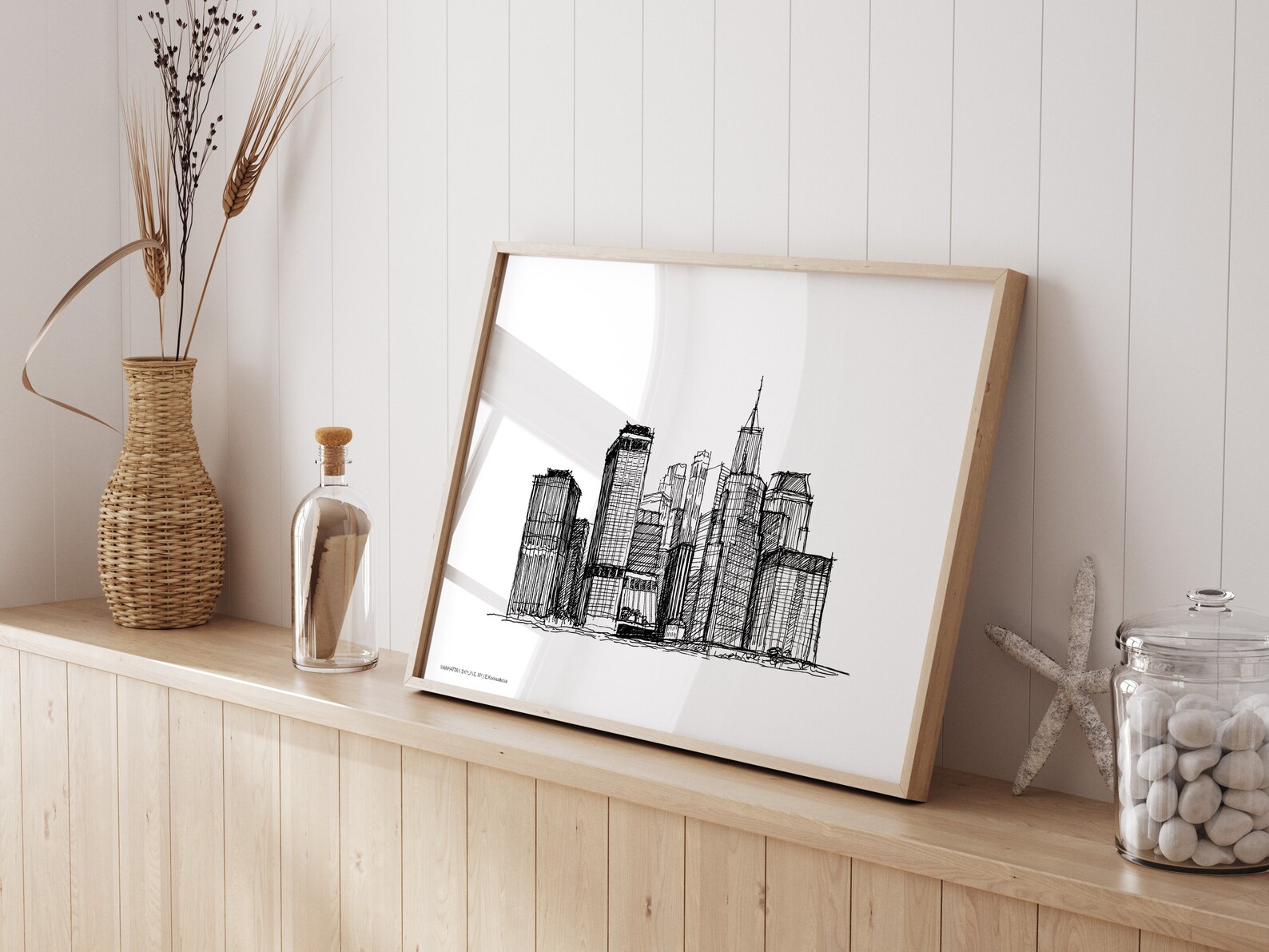 Manhattan Skyline, New York City Sketch, Reproduction of Hand-drawn Art ...