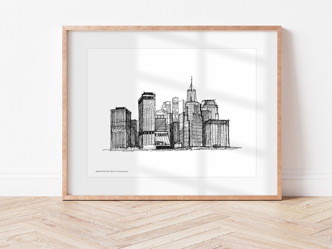 Manhattan Skyline, New York City Sketch, Reproduction of Hand-drawn Art ...