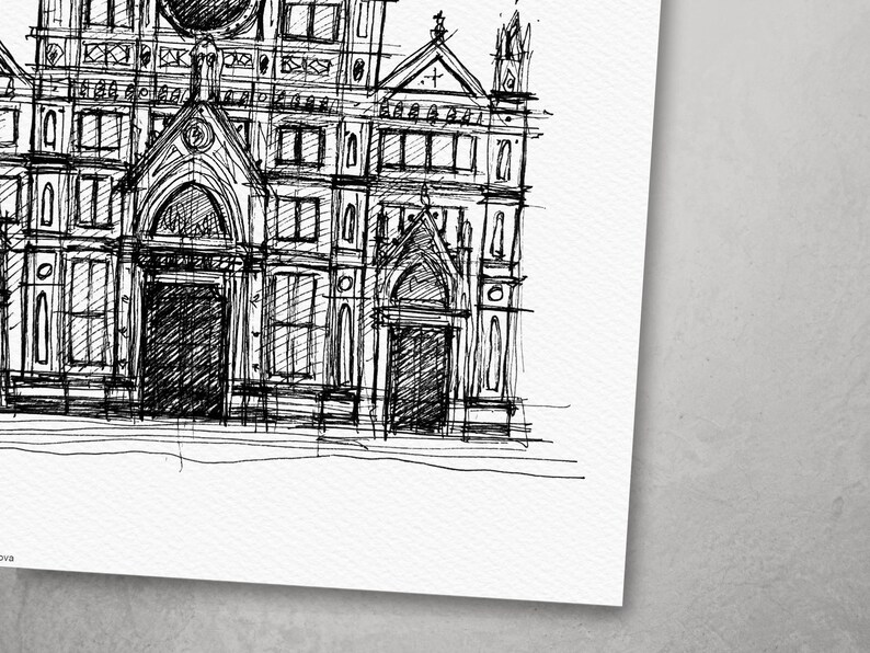 Basilica Di Santa Croce, Florence, Italy, Reproduction of Hand-drawn ...