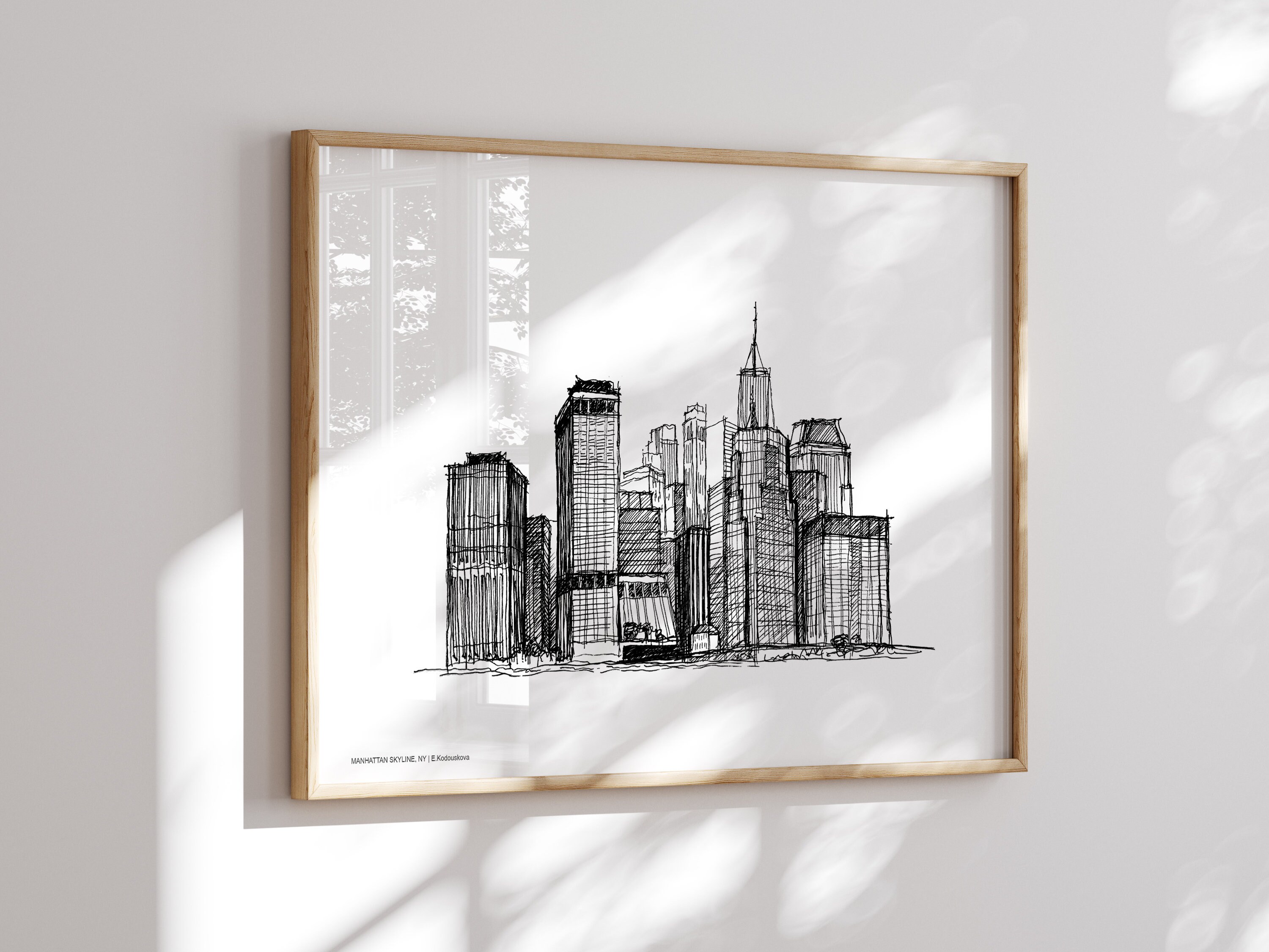 Manhattan Skyline, New York City Sketch, Reproduction of Hand-drawn Art ...