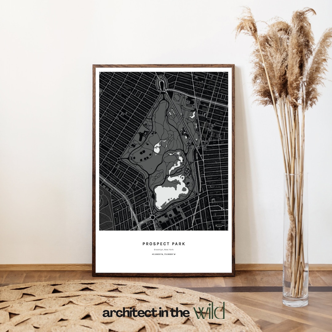 Prospect Park Map, Brooklyn Map Print, Printable Wall Art, Black and ...