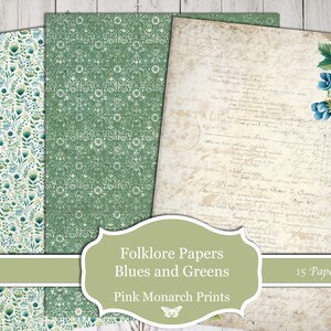 Folklore Papers, Blues and Greens, Printable Papers, Digital Junk ...