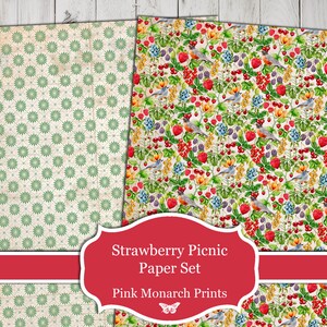 Strawberry Picnic Paper Set, Digital, Printable, Junk Journal Papers ...