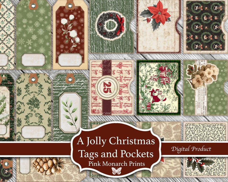 A Jolly Christmas Tags and Pockets, 4 Pages, Junk Journal and ...