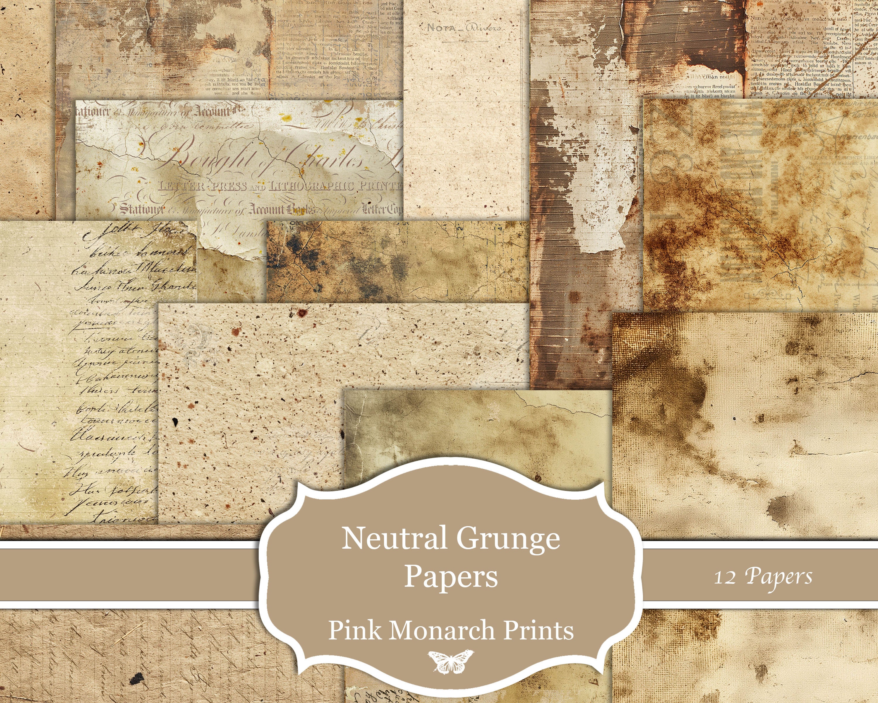 Neutral Grunge Papers, Essential Collection, Junk Journal Paper ...