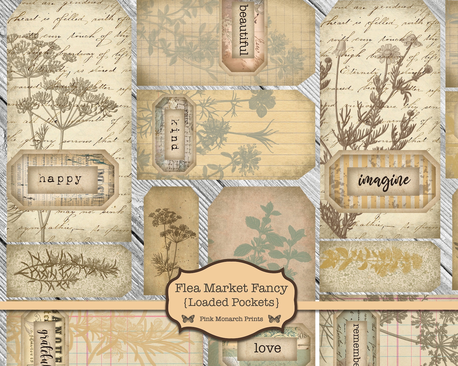 Flea Market Loaded Pockets, Shabby Chic Digital, Junk Journal Kit ...