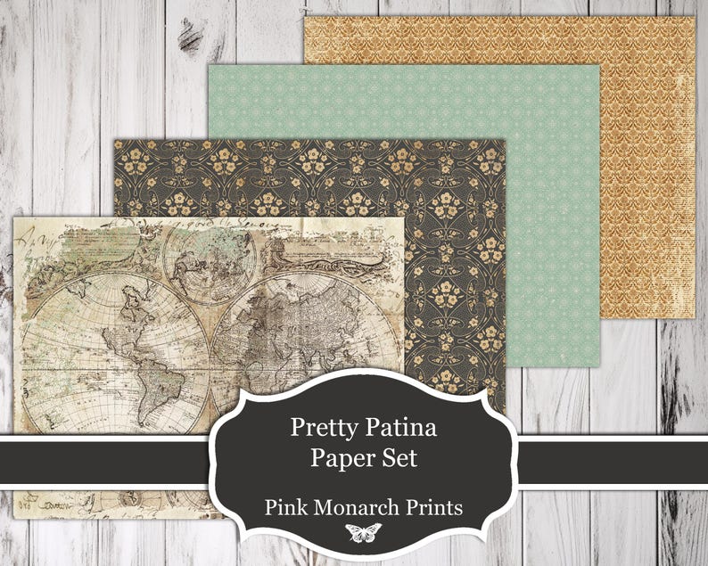 Pretty Patina Paper Set, Printable Scrapbooking and Junk Journaling ...