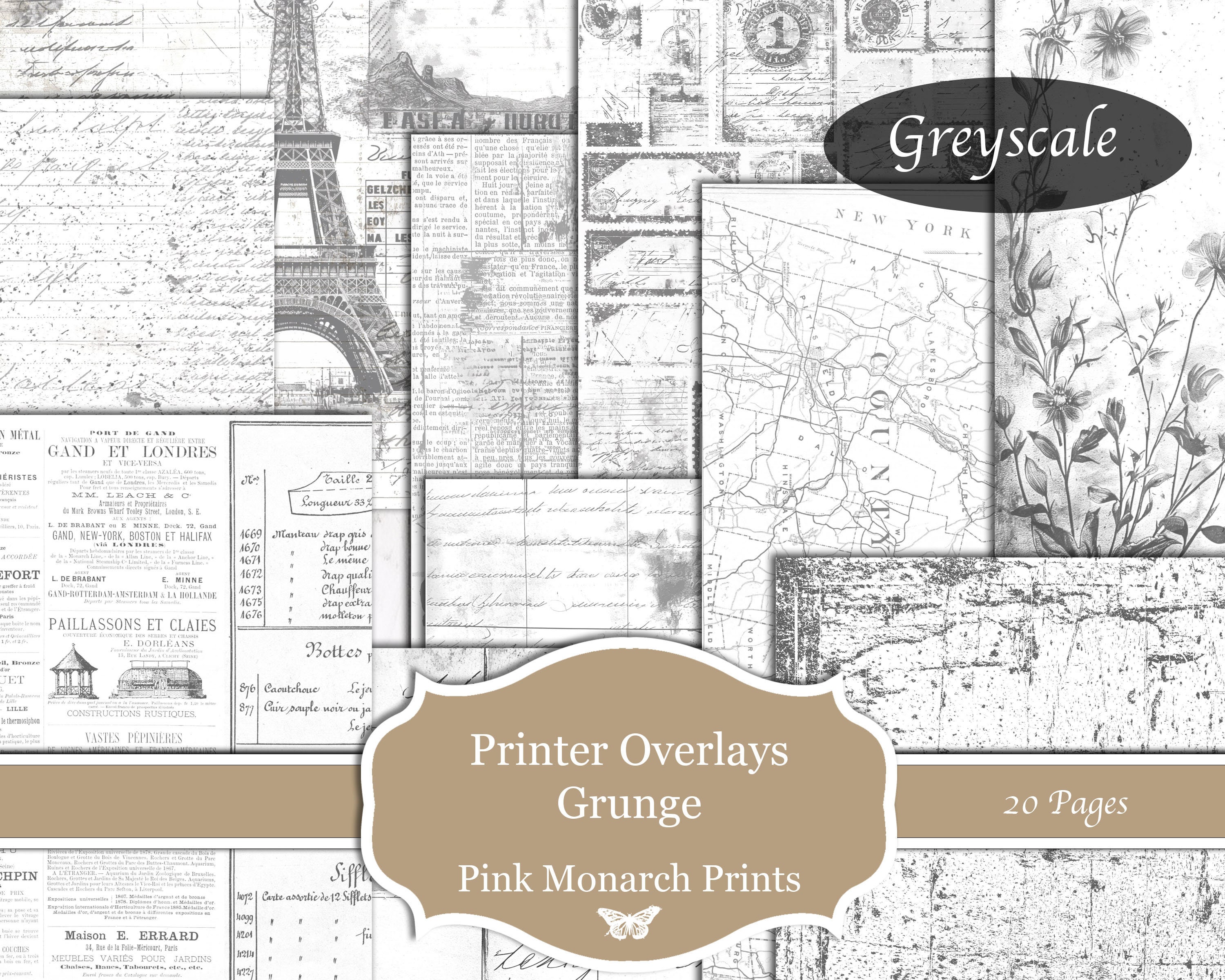 Printer Overlays, Ink Saver, Grungy, Stamp Effect, Junk Journal Paper ...