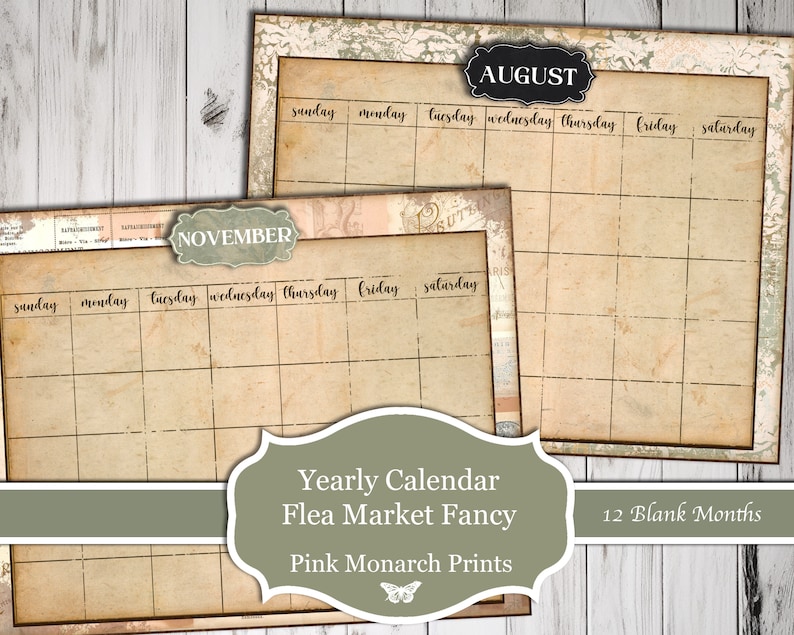 Custom, Junk Journal Calendar, Flea Market Fancy, Digital Planner, Junk ...