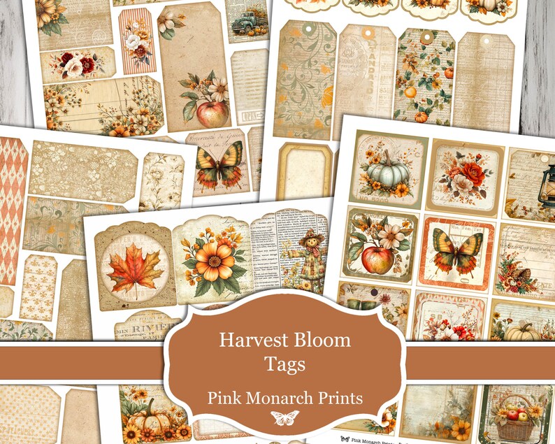 Harvest Bloom Tags, Junk Journal Supplies, Vintage Ephemera, Junk ...