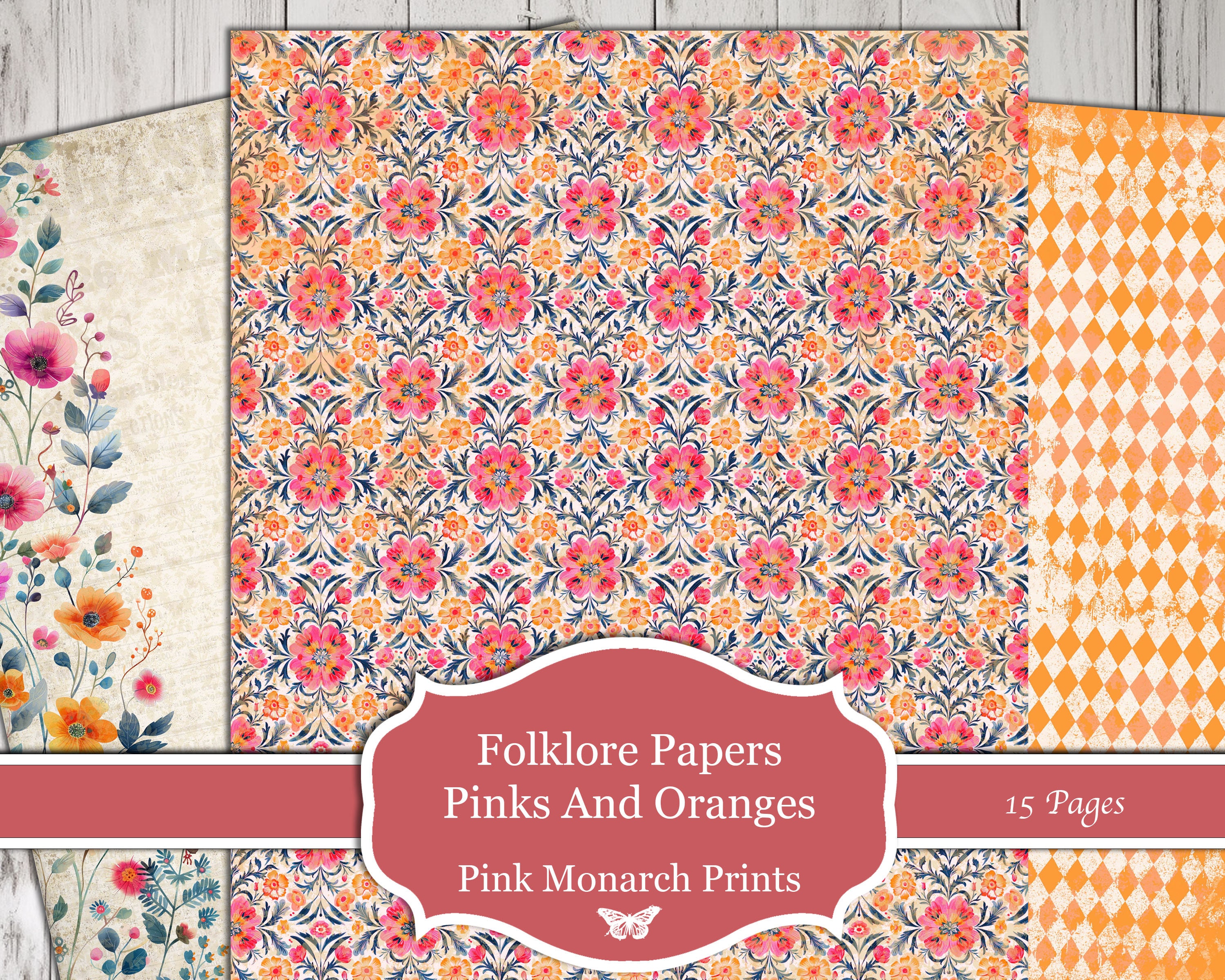 Folklore Papers, Pinks and Oranges, Printable Papers, Digital Junk ...