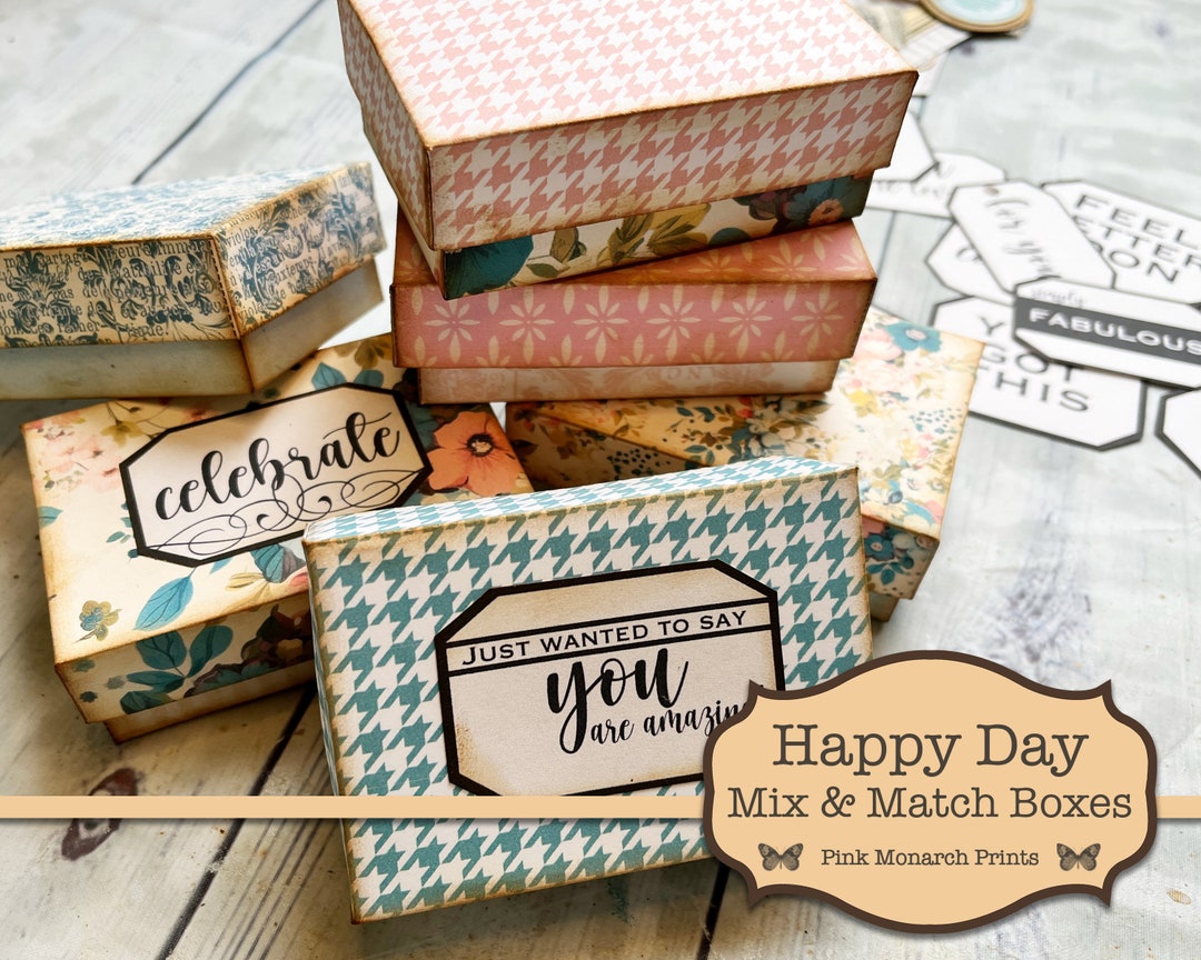 Happy Day Mini Boxes, Printable Junk Journal Supplies, DIY Gift Boxes ...