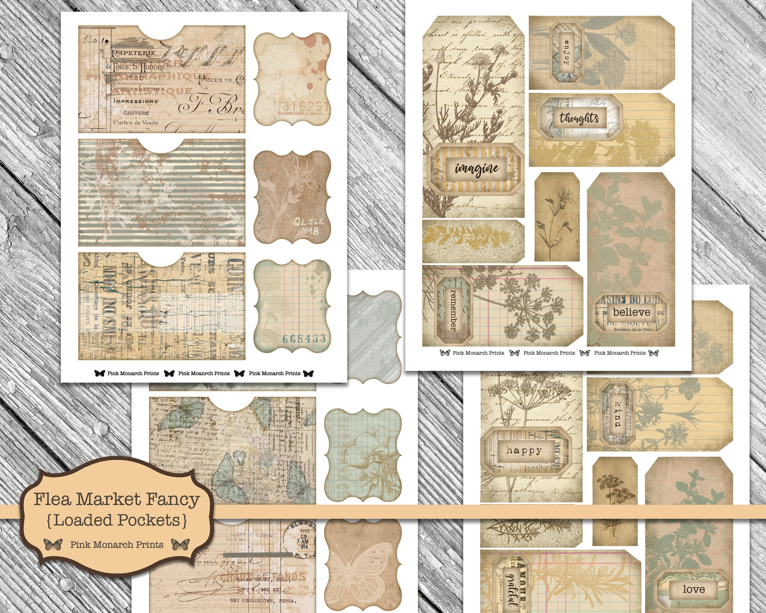 Flea Market Loaded Pockets, Shabby Chic Digital, Junk Journal Kit ...