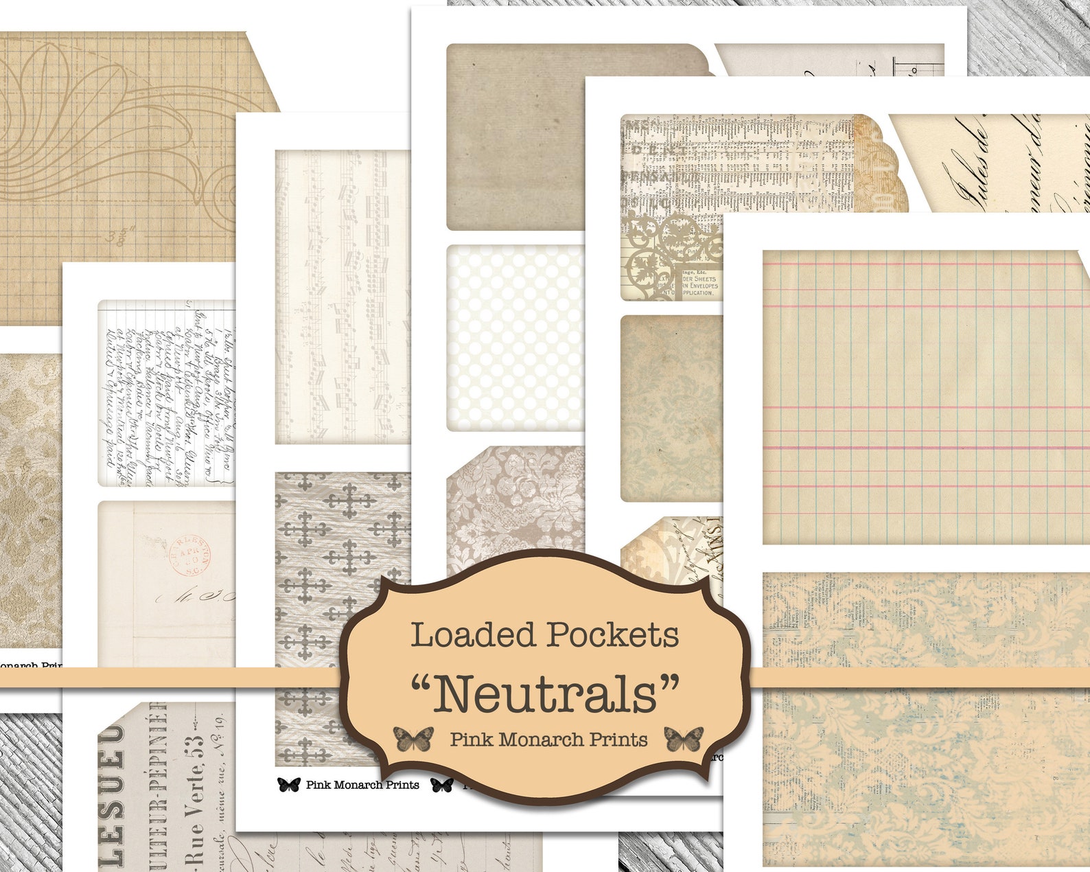 Junk Journal Kit, Junk Journal Pockets, Printable, Neutral, Digital ...