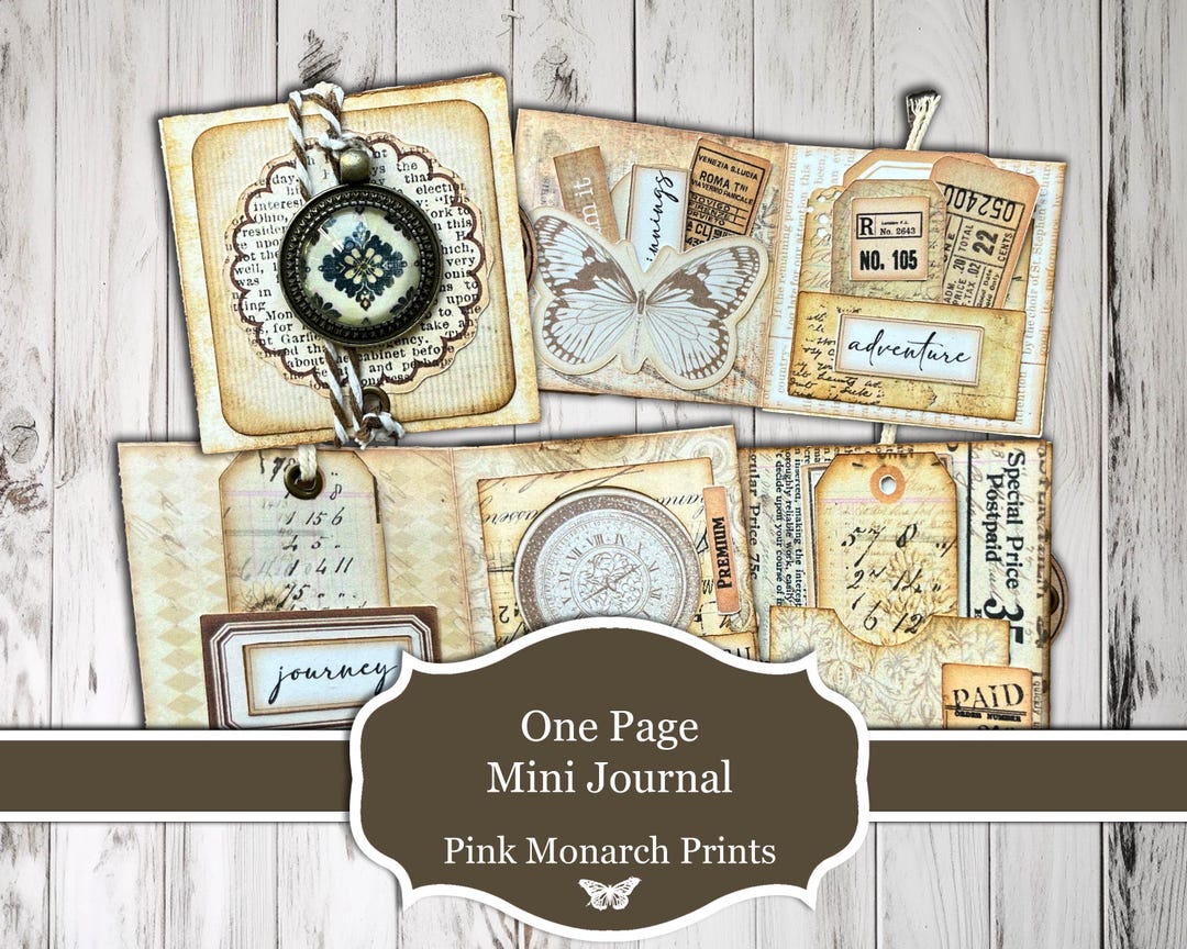 One Page Mini Journal, Tutorial, Printable Kit, Folio, Junk Journal, Digital, Printable, Junk ...