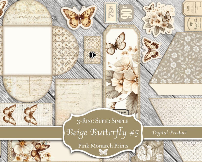 Neutral Butterflies #5: 3-ring Super Simple, Folio, Junk Journal ...