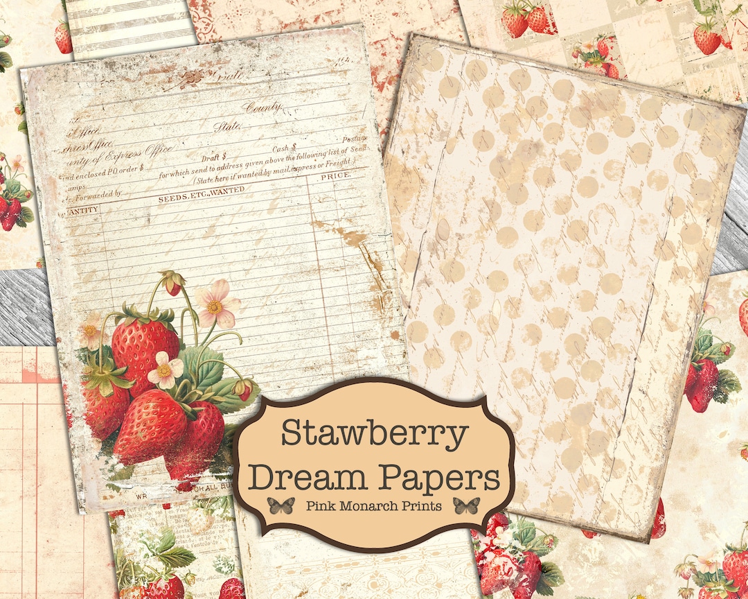 Strawberry Dream Papers, Digital Junk Journal Papers, Junk Journal Kit ...