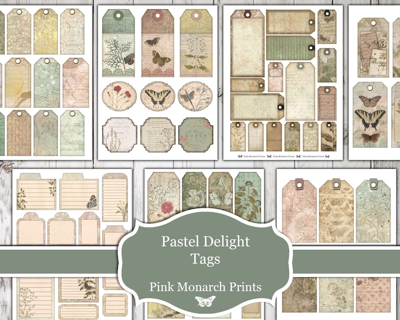 Pastel Delight Tags: Vintage Printable Junk Journal and Scrapbooking ...