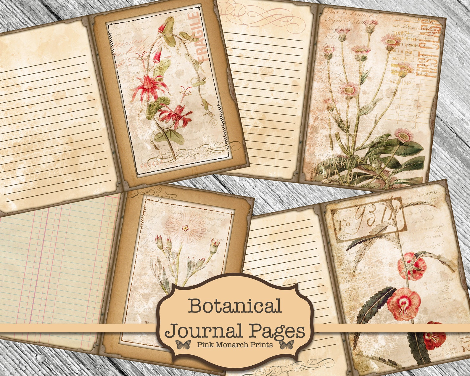 Botanical Double Pages Junk Journal Kit Junk Journaling - Etsy