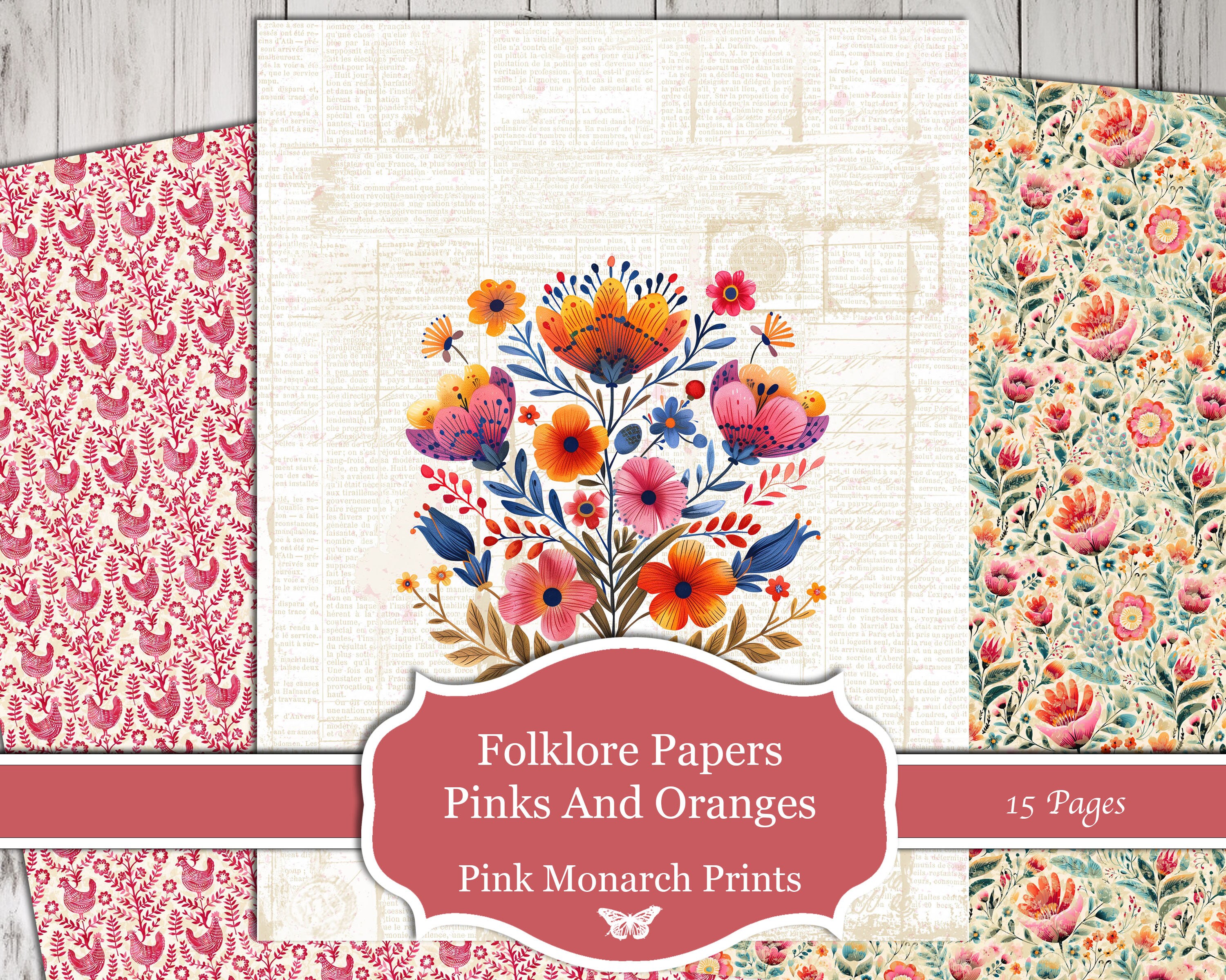 Folklore Papers, Pinks and Oranges, Printable Papers, Digital Junk ...