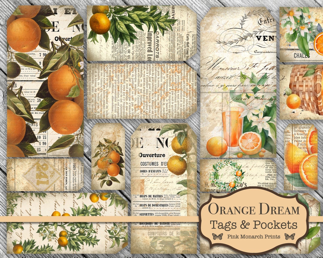 Orange Dream, Pockets and Tags, Junk Journal Kit, Junk Journaling ...