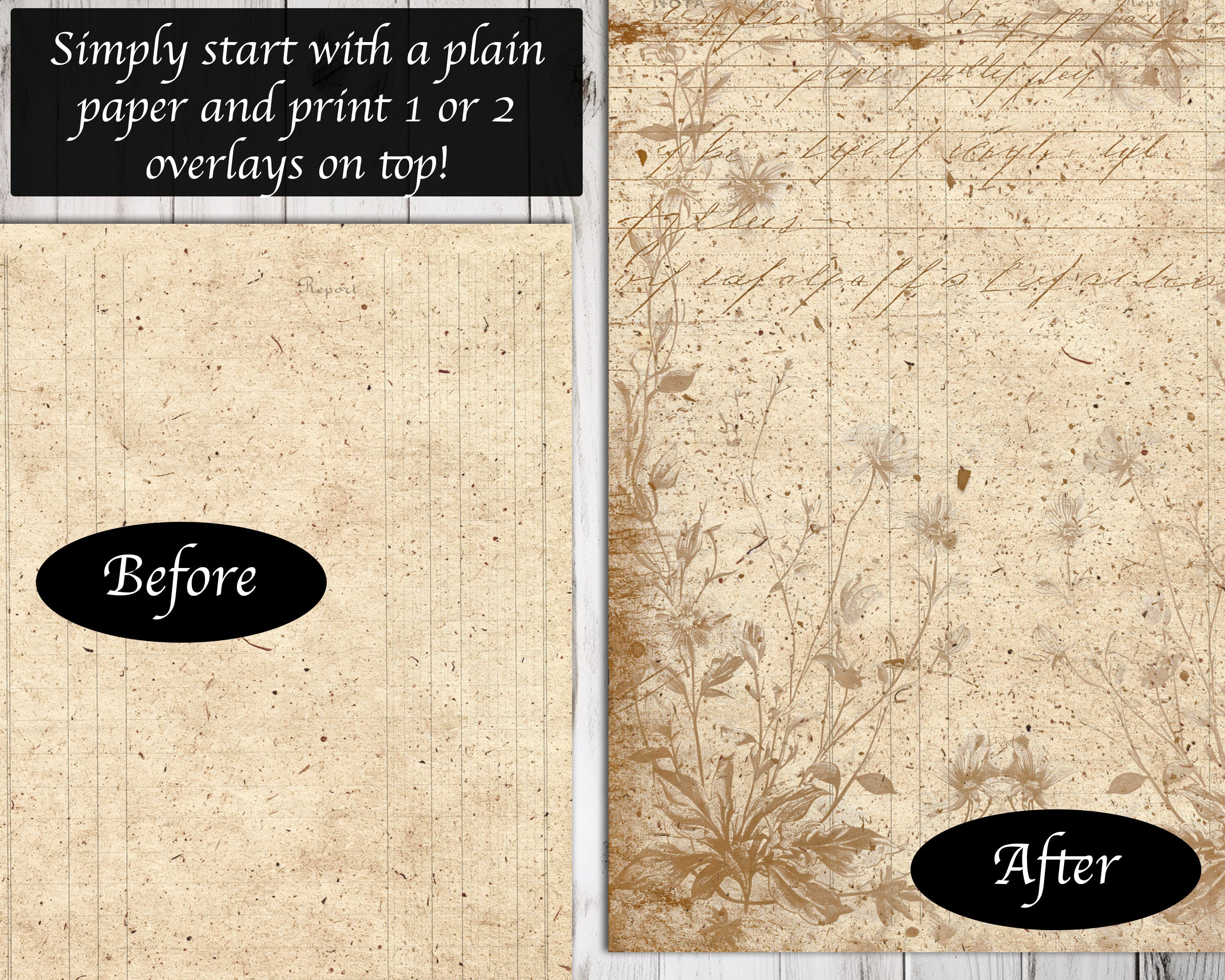 Printer Overlays, Ink Saver, Grungy, Stamp Effect, Junk Journal Paper ...