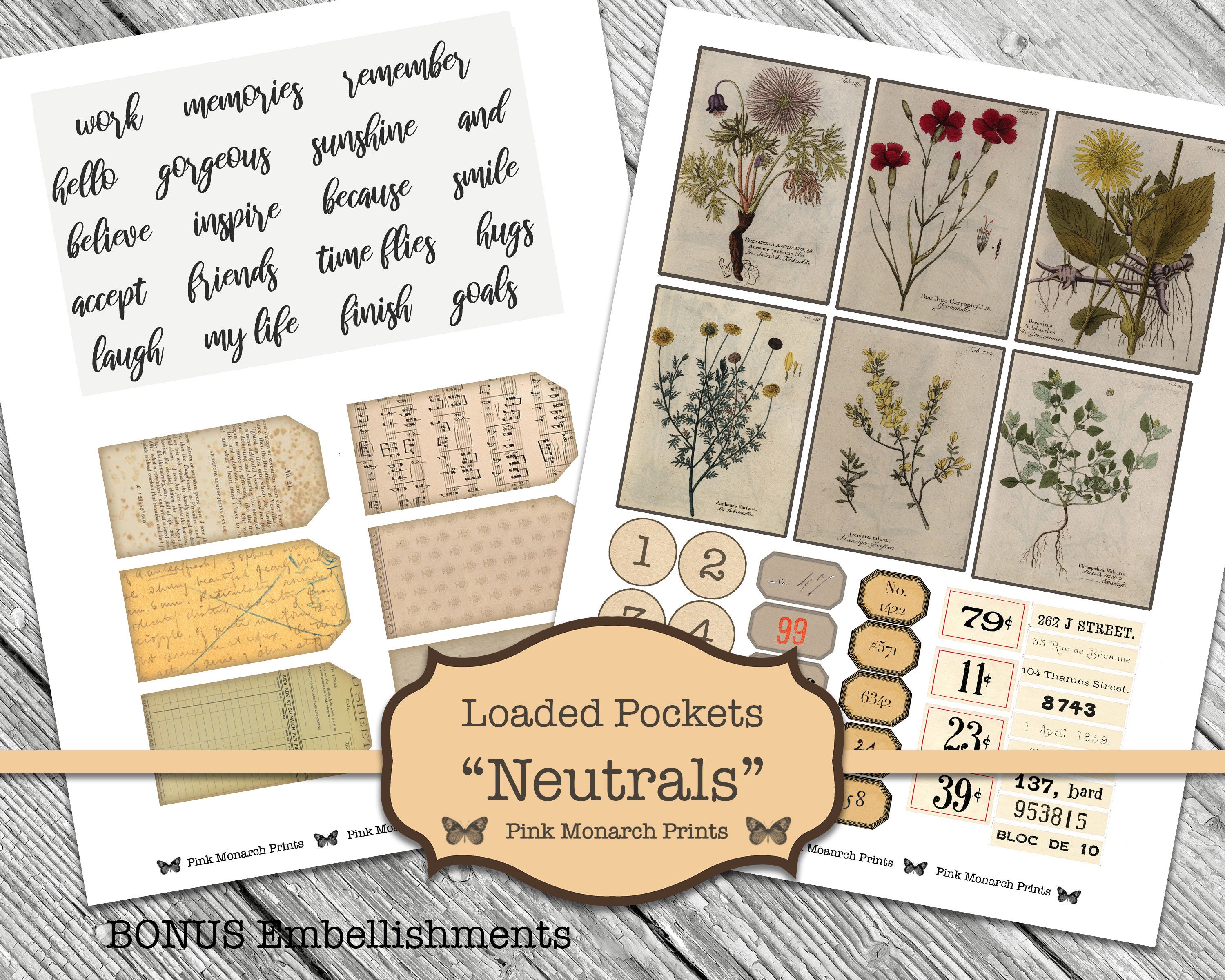 Junk Journal Kit, Junk Journal Pockets, Printable, Neutral, Digital ...