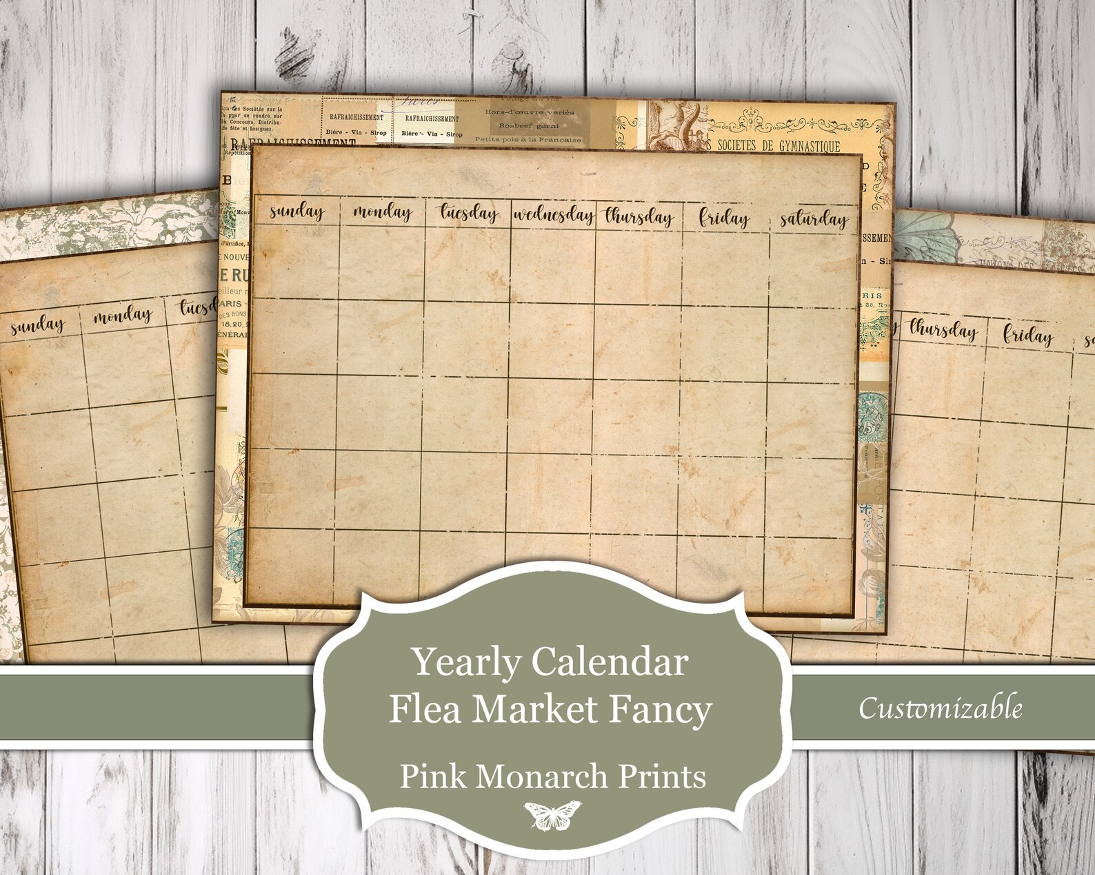 Custom, Junk Journal Calendar, Flea Market Fancy, Digital Planner, Junk ...