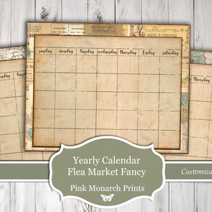 Custom, Junk Journal Calendar, Flea Market Fancy, Digital Planner, Junk ...