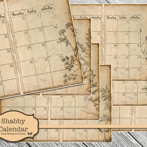 Shabby Calendar, Junk Journal Calendar, Digital Planner, Junk ...