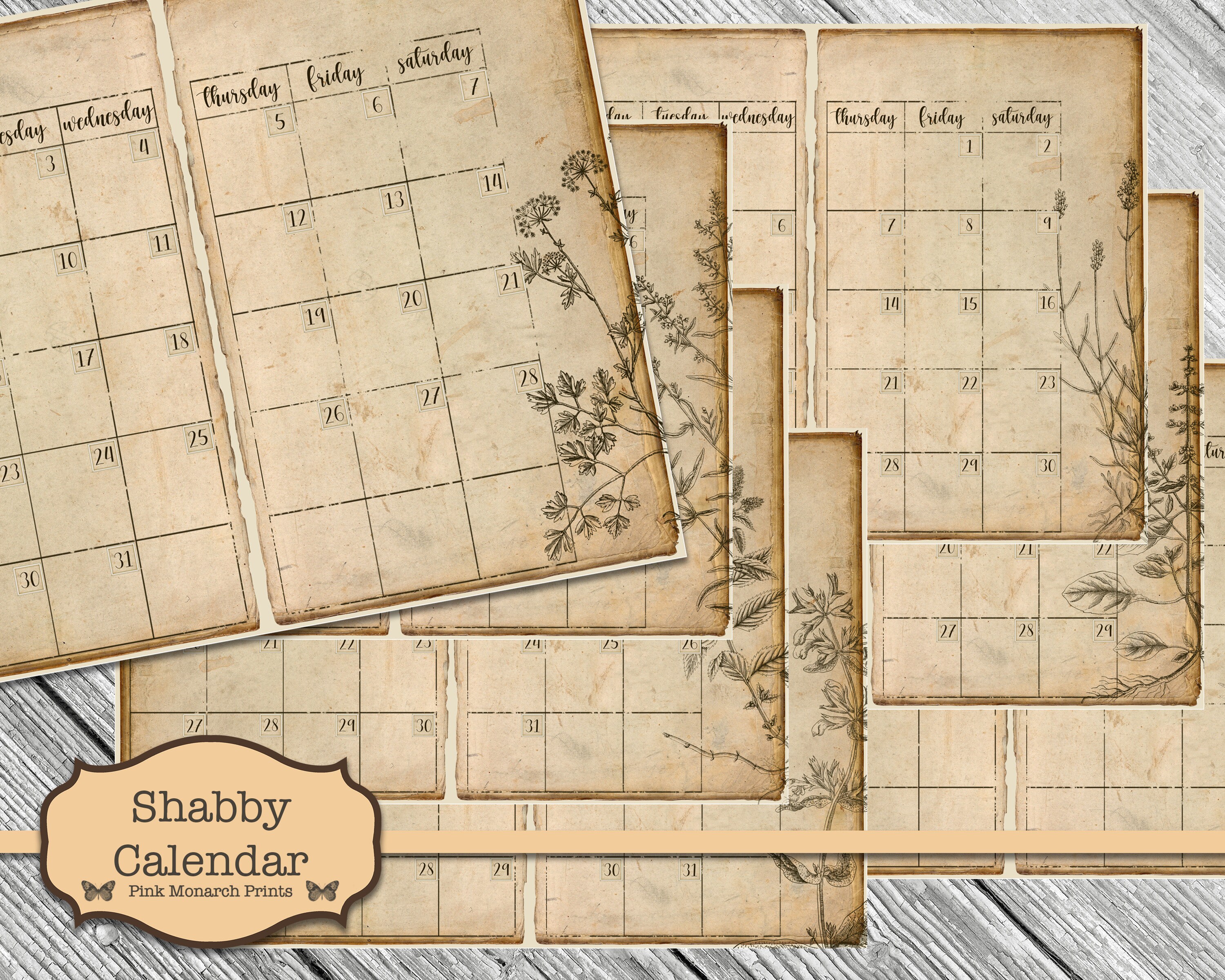 Shabby Calendar, Junk Journal Calendar, Digital Planner, Junk ...