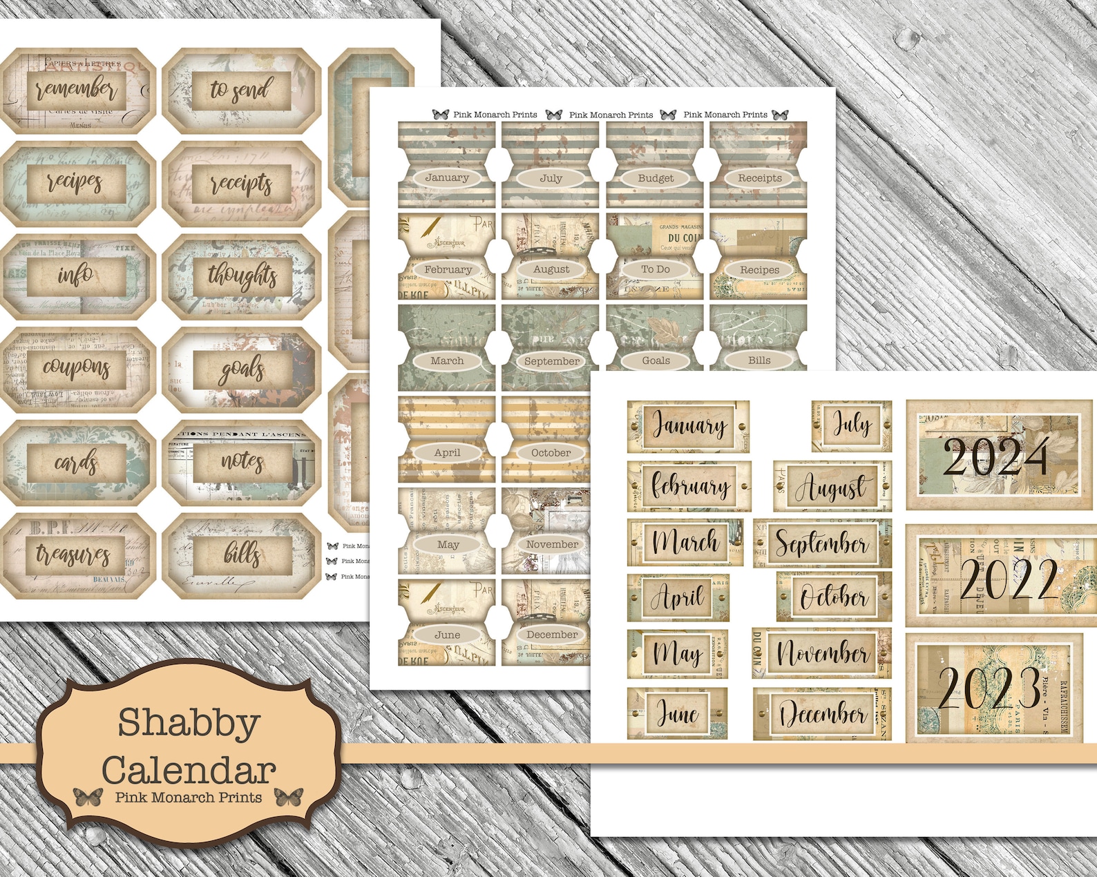 Shabby Calendar Junk Journal Calendar Digital Planner Junk | Etsy