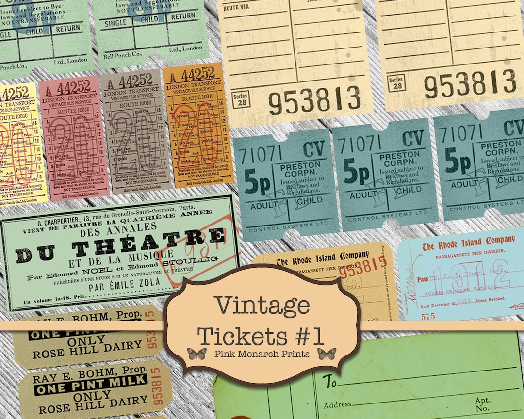 Vintage Tickets, Junk Journal Kit, Junk Journaling Digitals, Collage ...