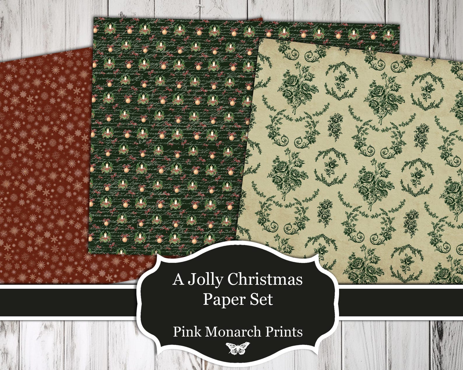 A Jolly Christmas Paper Set, 15, Printable, Digital, Vintage Christmas ...