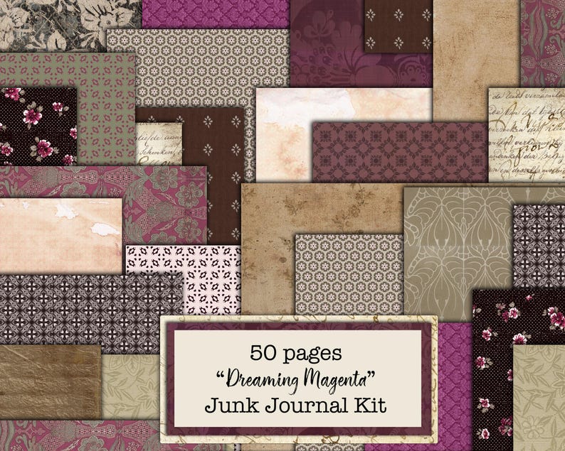Dreaming Magenta, Printable Kit, 50 Pages, Junk Journal Scrapbooking ...