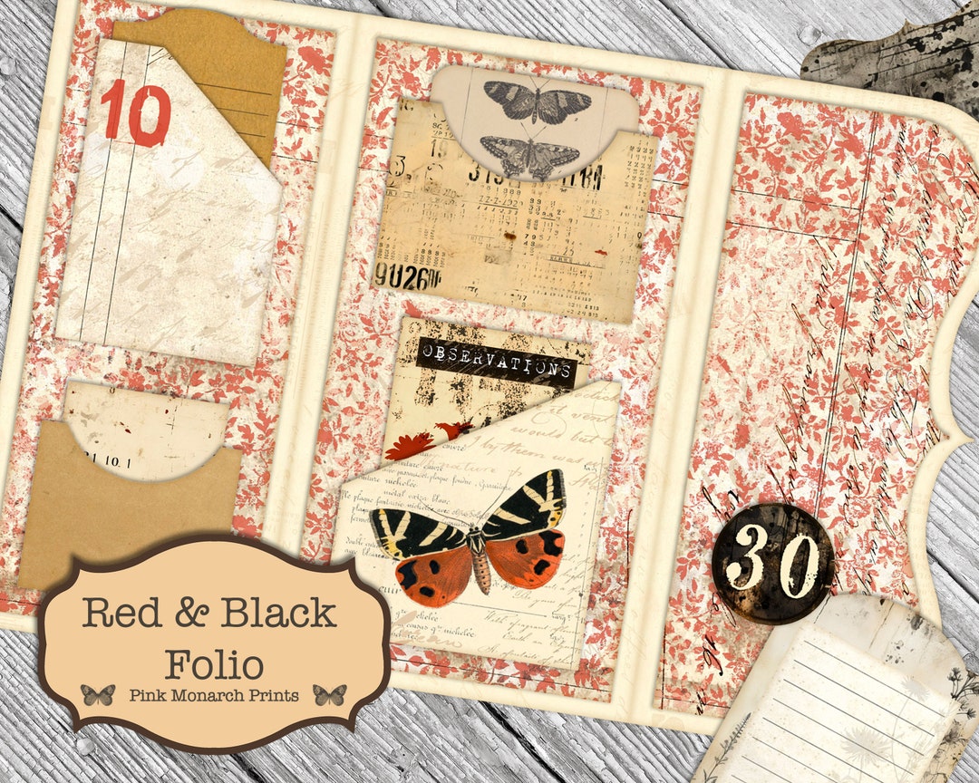 Red and Black Folio, Digital Junk Journal Kit, Junk Journal Kit, Junk ...