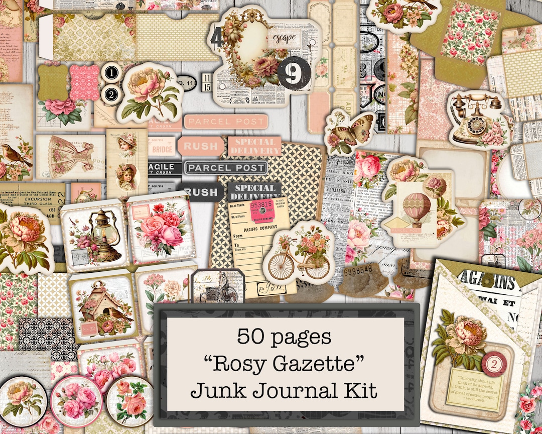 Rosy Gazette Junk Journal Kit: 50 Pages, Large Printable Scrapbooking ...