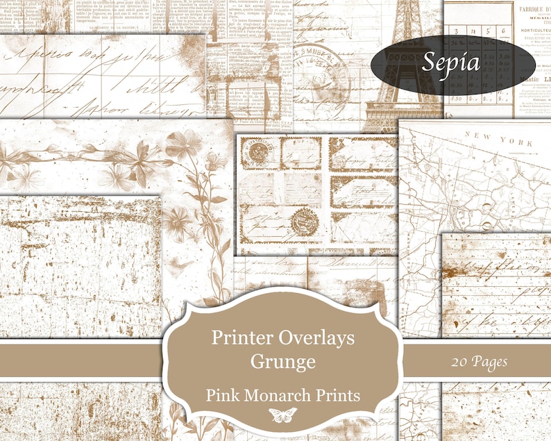 Printer Overlays, Ink Saver, Grungy, Stamp Effect, Junk Journal Paper ...