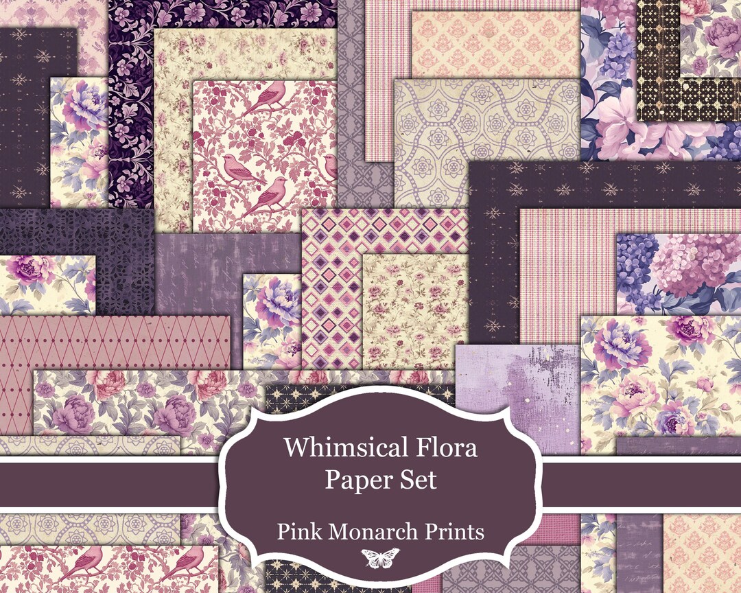 Whimsical Flora Paper Set: Junk Journal and Scrapbook Papers (digital ...