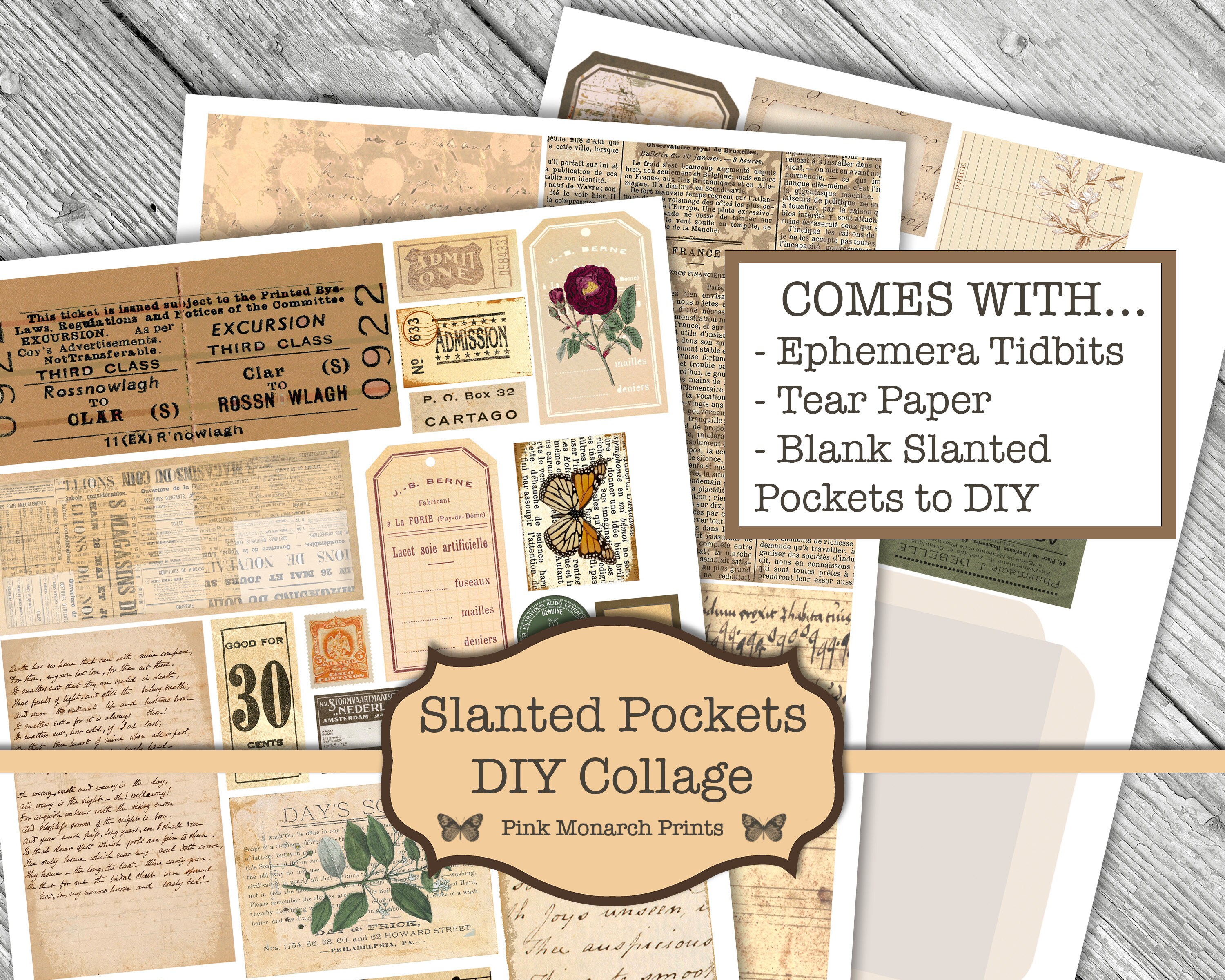 Slanted Pocket DIY Collage, Junk Journal Kit, Digital Junk Journal ...